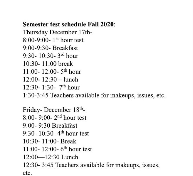 Geary Schools - MS/HS Semester Test Schedule