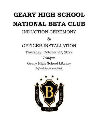 Geary Schools - Beta Club to Install Officers, Welcome New Members